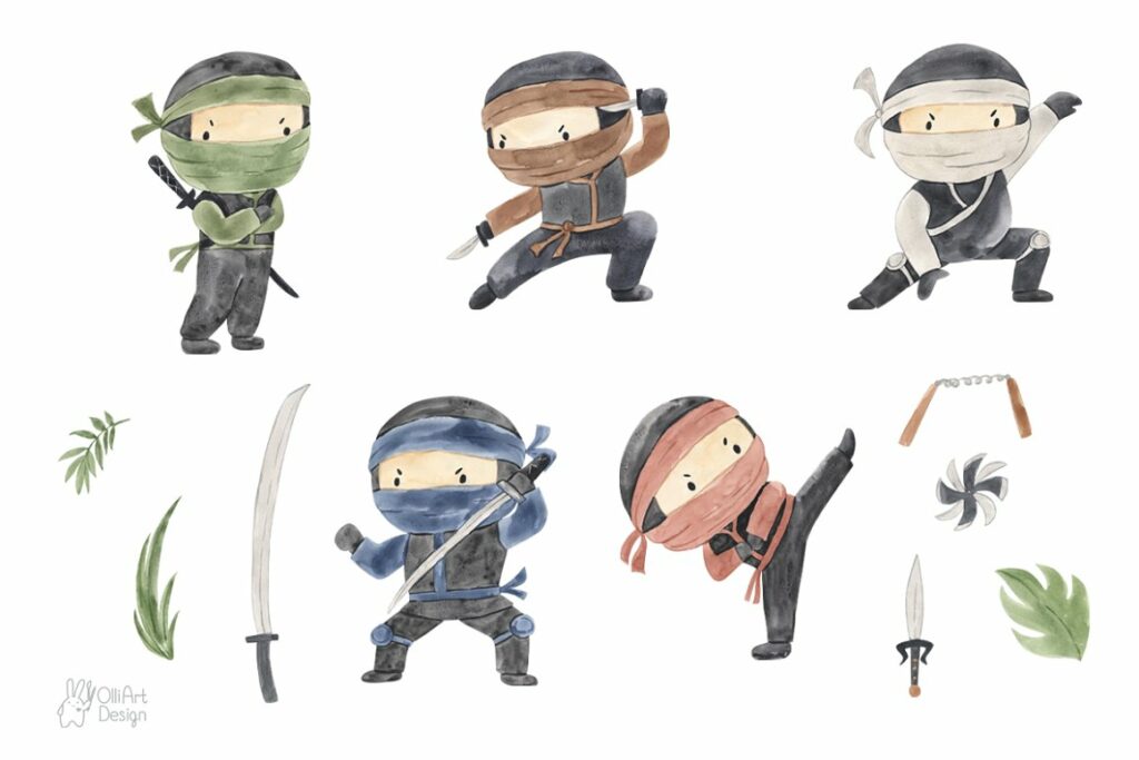 Ninja. Watercolor Clipart – MasterBundles