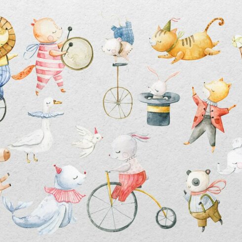 Watercolor Circus Clipart, Animals – MasterBundles