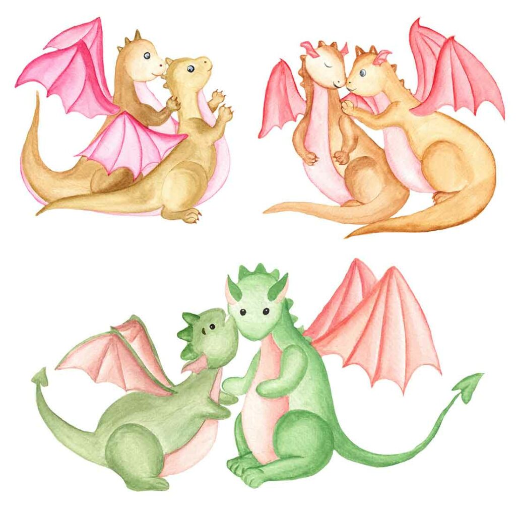 Valentine Couple Dragon Clipart Set - MasterBundles
