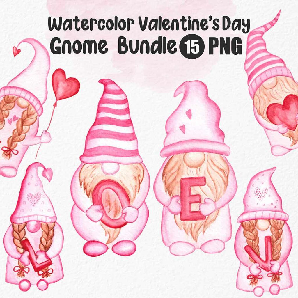 Watercolor Valentines Day Gnome Bundle - MasterBundles