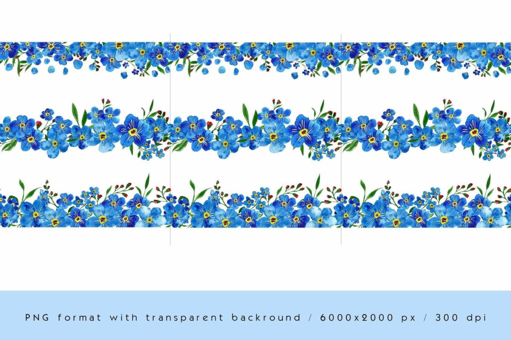 Forget Me Not Florals Seamless Borders - MasterBundles