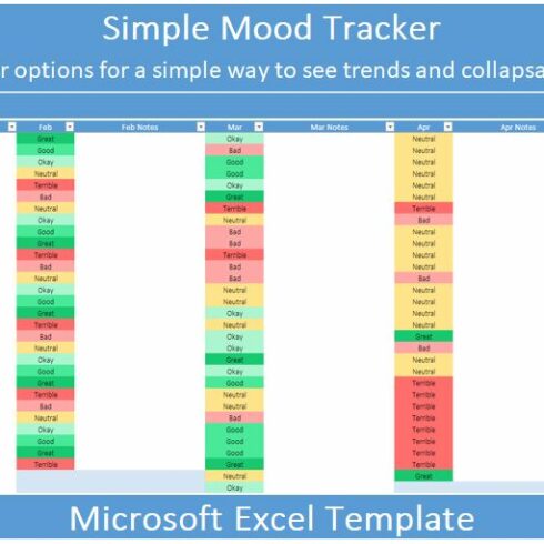 Simple Mood Tracker Template Tool for Microsoft Excel - MasterBundles