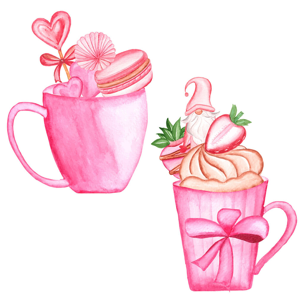 Watercolor Valentine Coffee Cup Clipart Set - MasterBundles