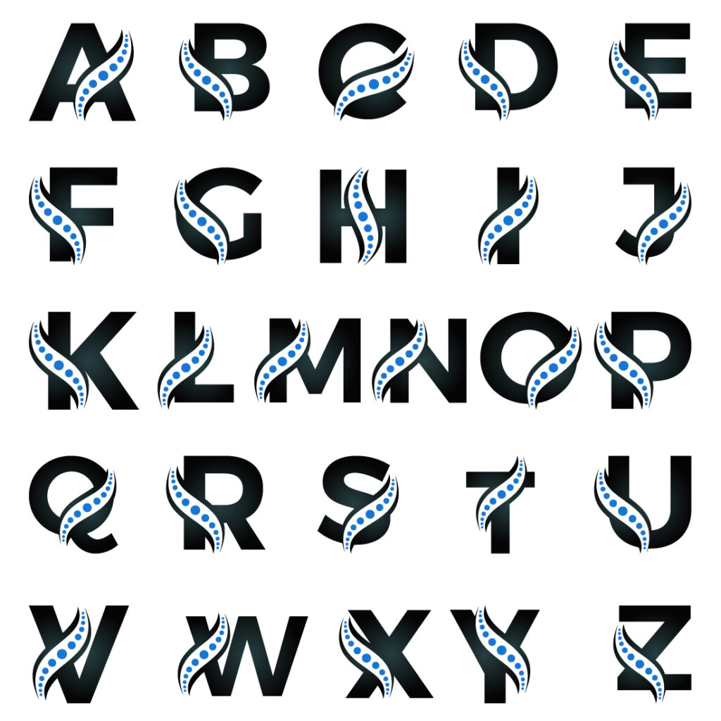 Initial A-Z Monogram Letter Alphabet with Chiropractic Spine Logo ...