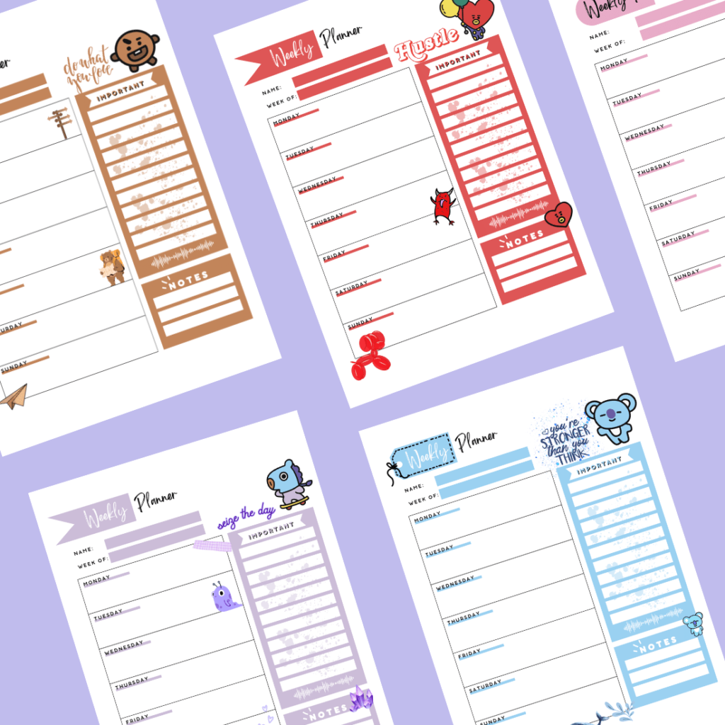 BTS Weekly Planner BT21 Edition - MasterBundles