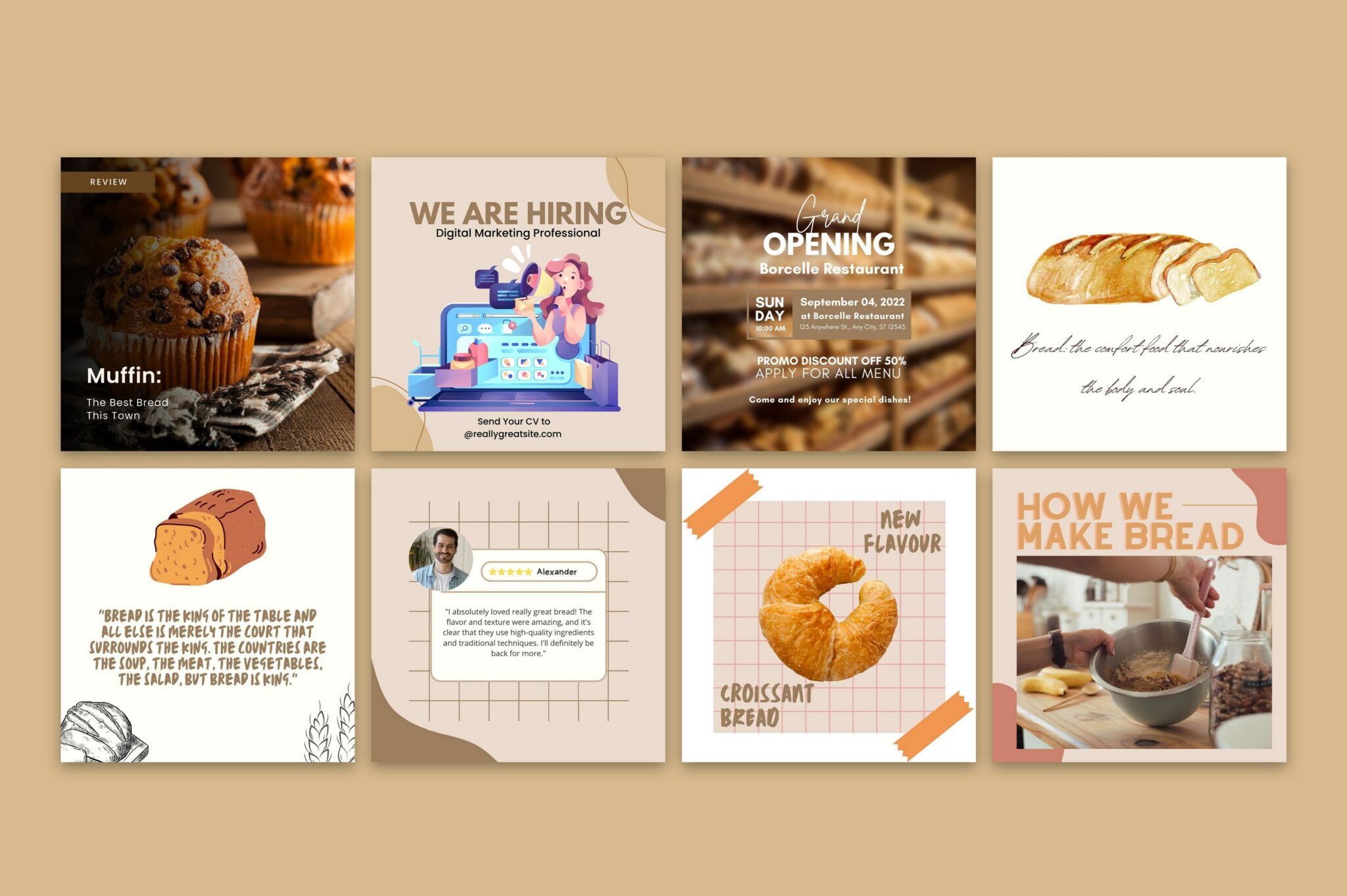 30 Bread Shop Instagram Canva Post Template - MasterBundles