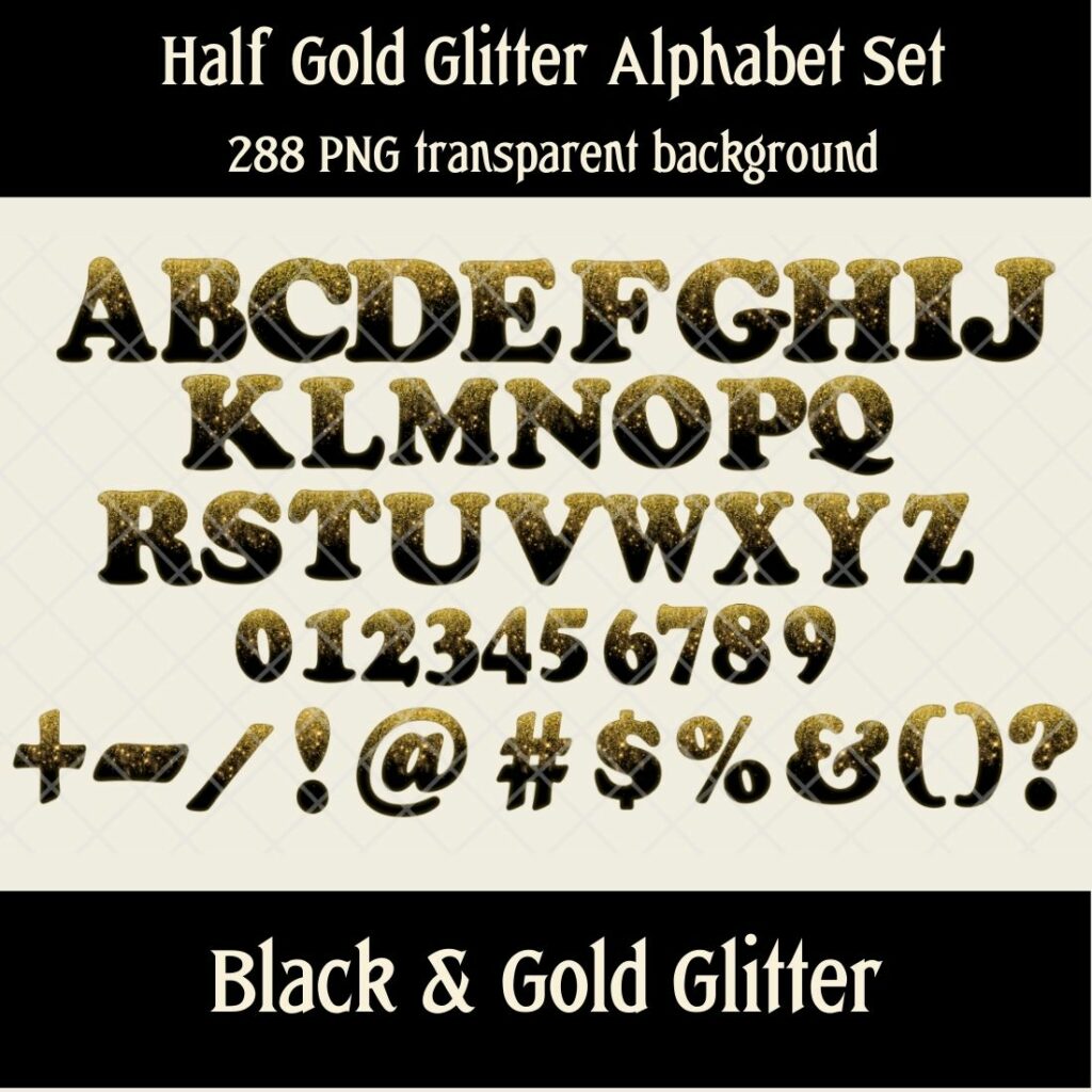 Half Gold Glitter Alphabet Set - 288 PNG - MasterBundles