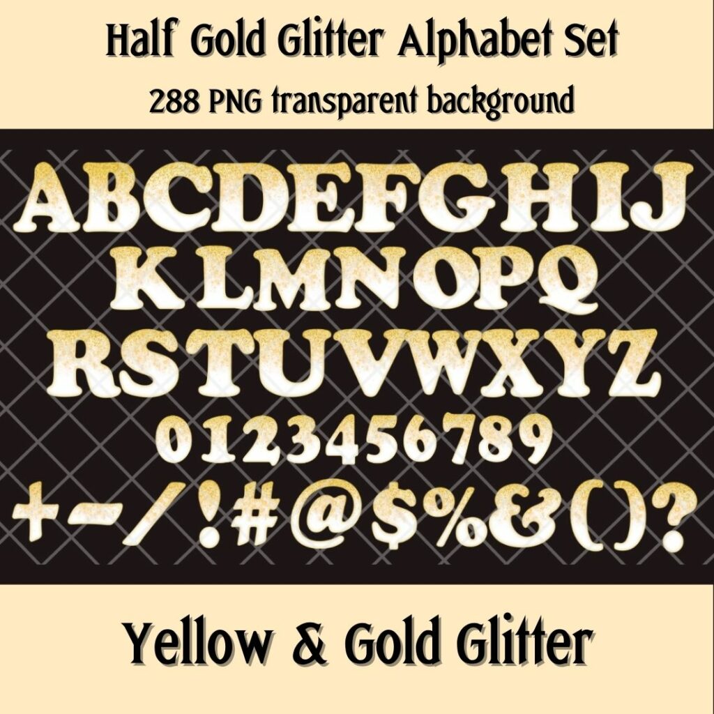 Half Gold Glitter Alphabet Set - 288 PNG - MasterBundles
