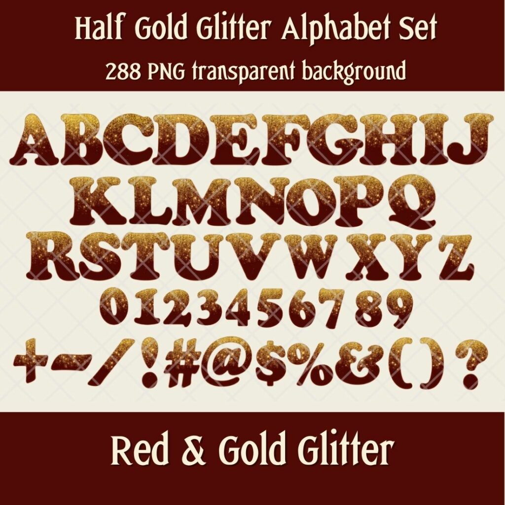 Half Gold Glitter Alphabet Set - 288 PNG - MasterBundles