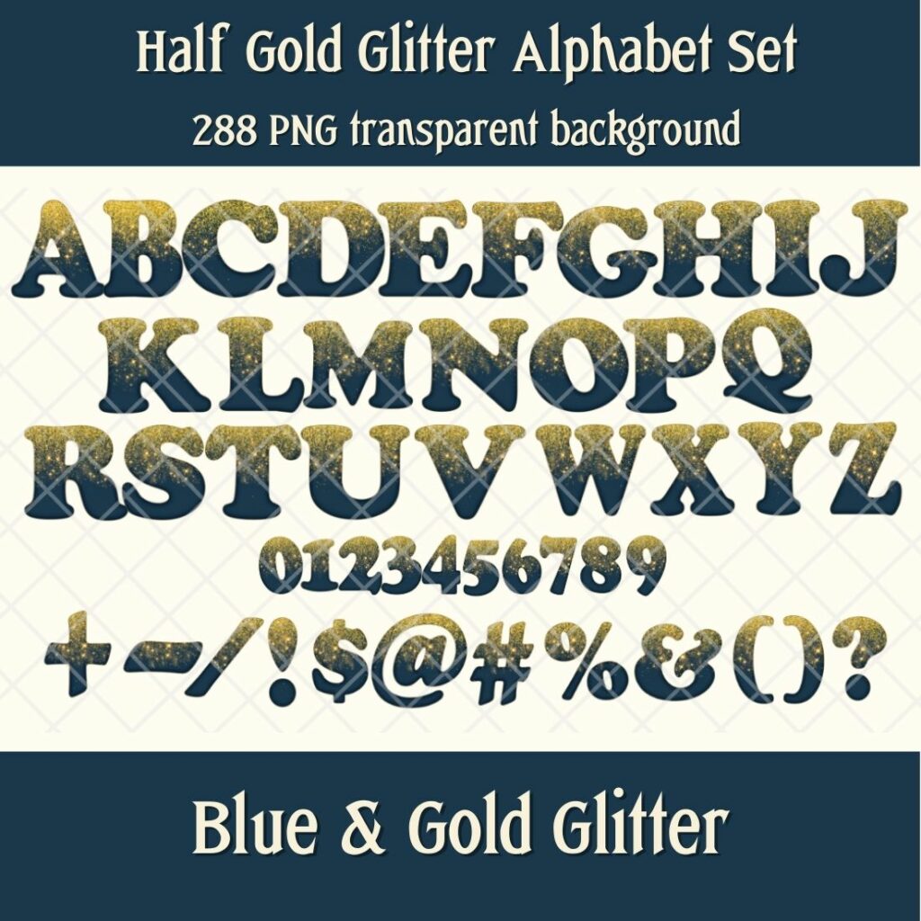 Half Gold Glitter Alphabet Set - 288 PNG - MasterBundles