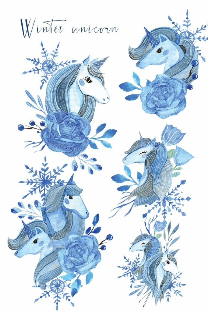60+ Winter Unicorn Clipart and Pattern Pack - MasterBundles
