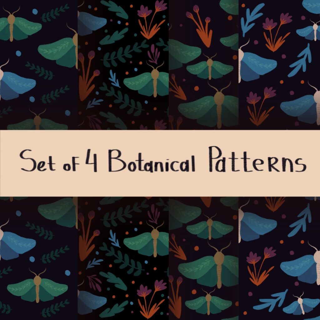 Set of 4 botanical patterns | MasterBundles