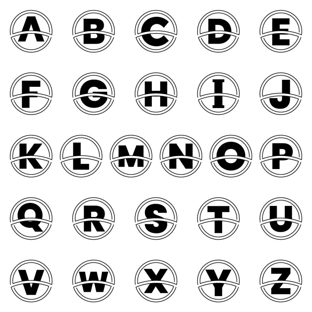 Letter with a circle frame. Golden and silver color alphabet symbols ...