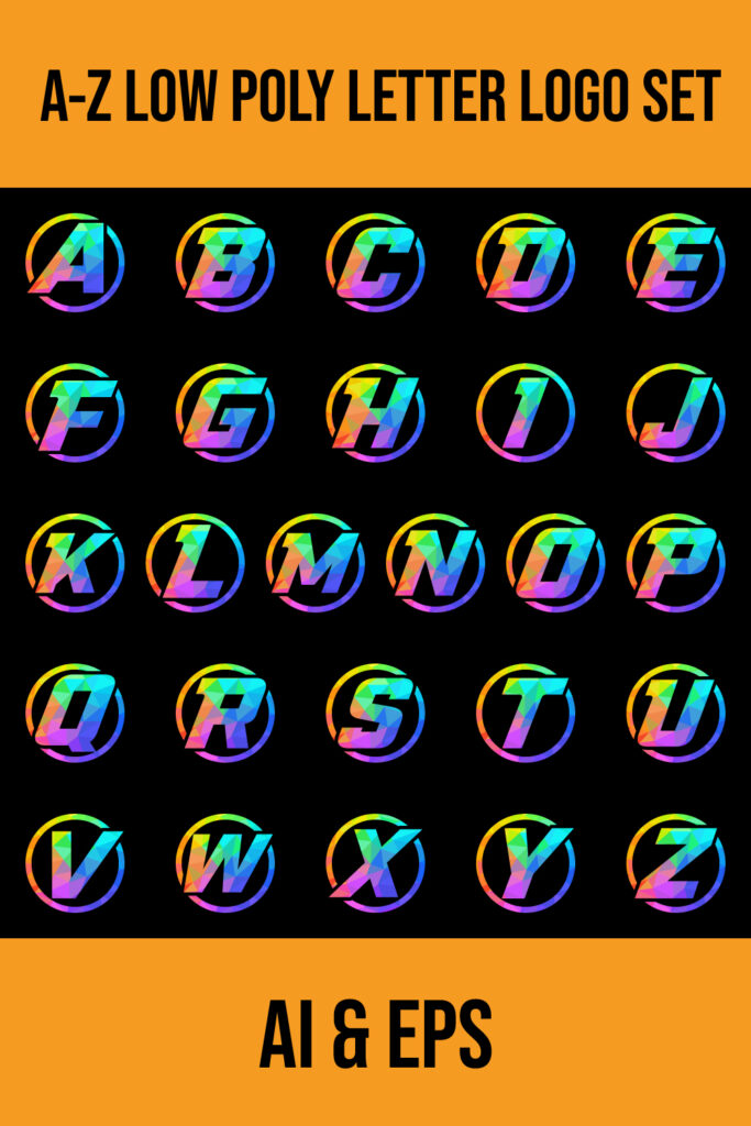 Colorful low poly alphabet letters collection set. | MasterBundles