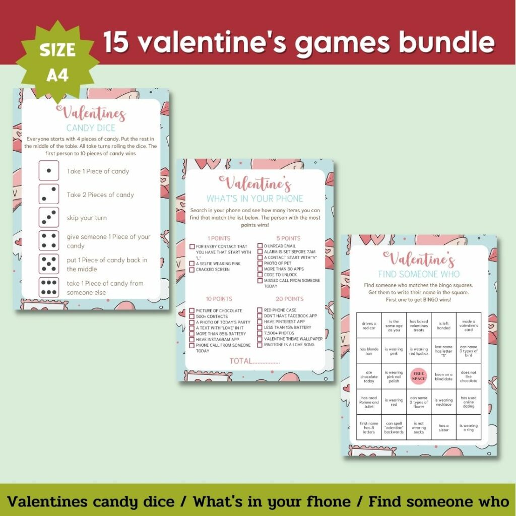 15 Valentines Game Bundle Printable - 20 Pages - MasterBundles