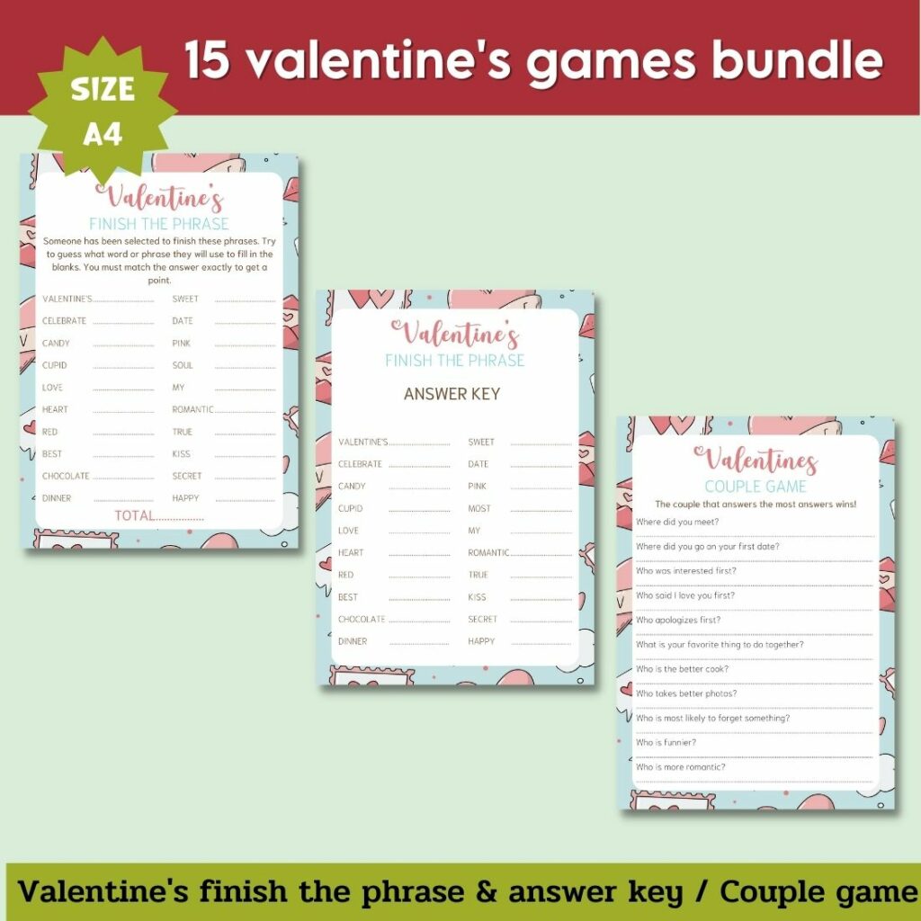 15 Valentines Game Bundle Printable - 20 Pages - MasterBundles