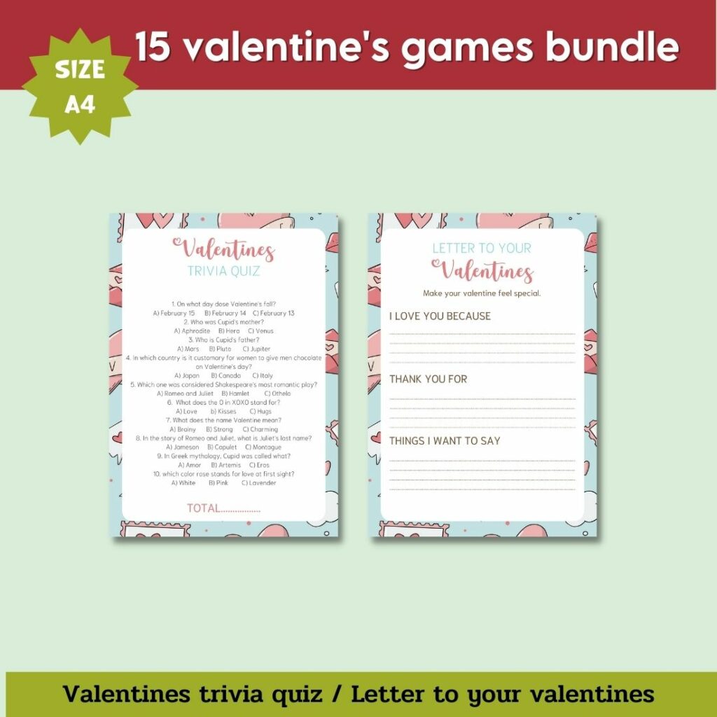 15 Valentines Game Bundle Printable - 20 Pages - MasterBundles