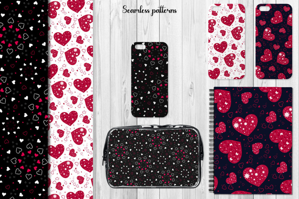 Seamless Template with Red Hearts Valentines Day - MasterBundles