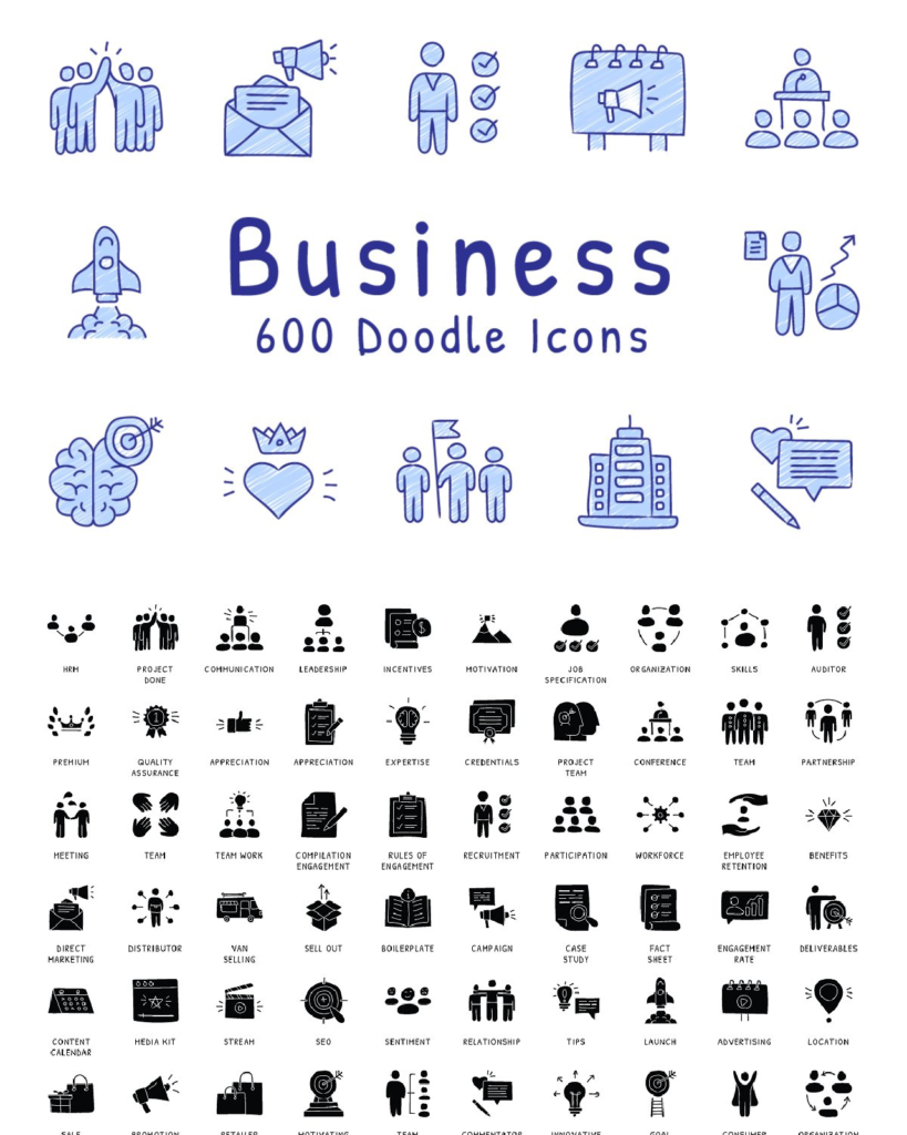 600 Business Concept Doodle Icons – MasterBundles