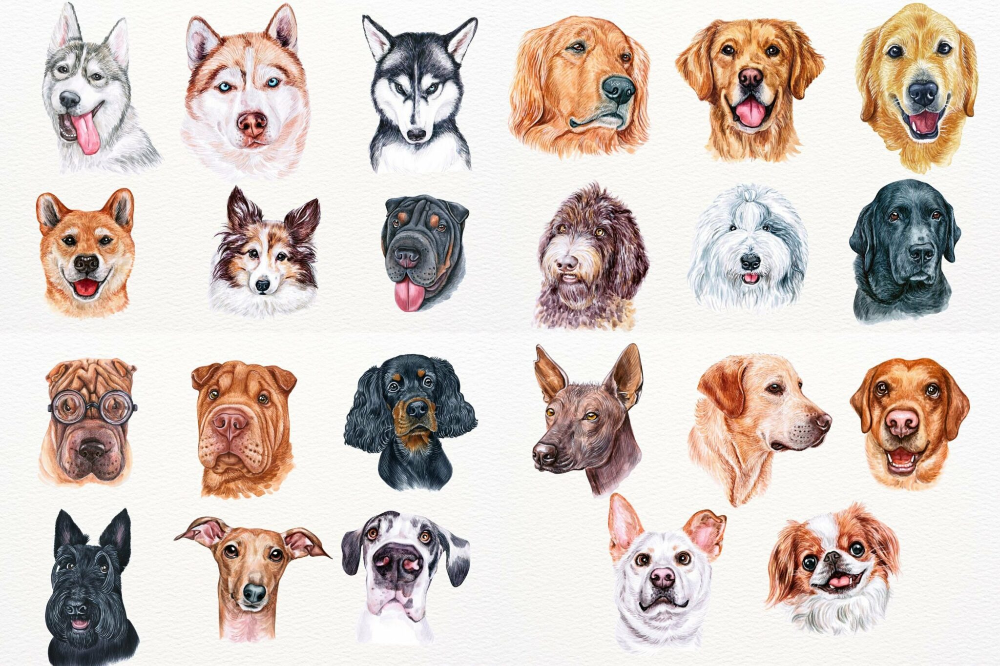 70+ Watercolor Dog Breeds – MasterBundles