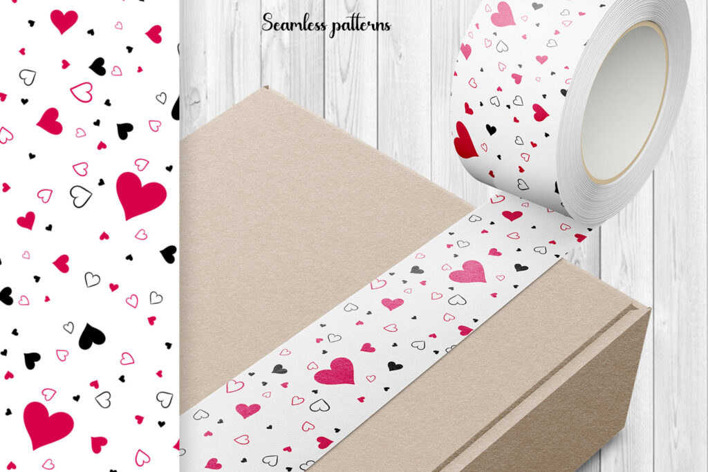 Seamless Template with Red Hearts Valentines Day - MasterBundles