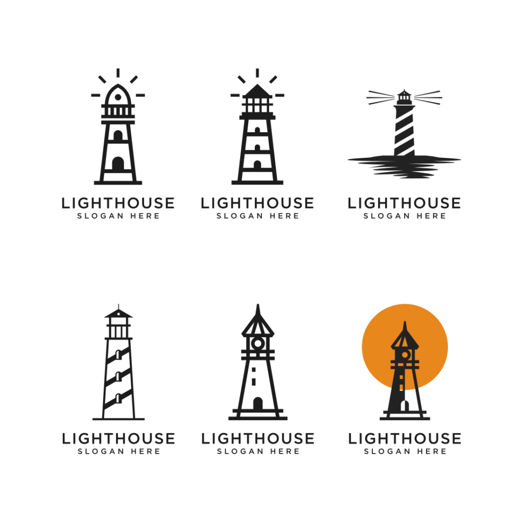 set of lighthouse logo design vector | MasterBundles