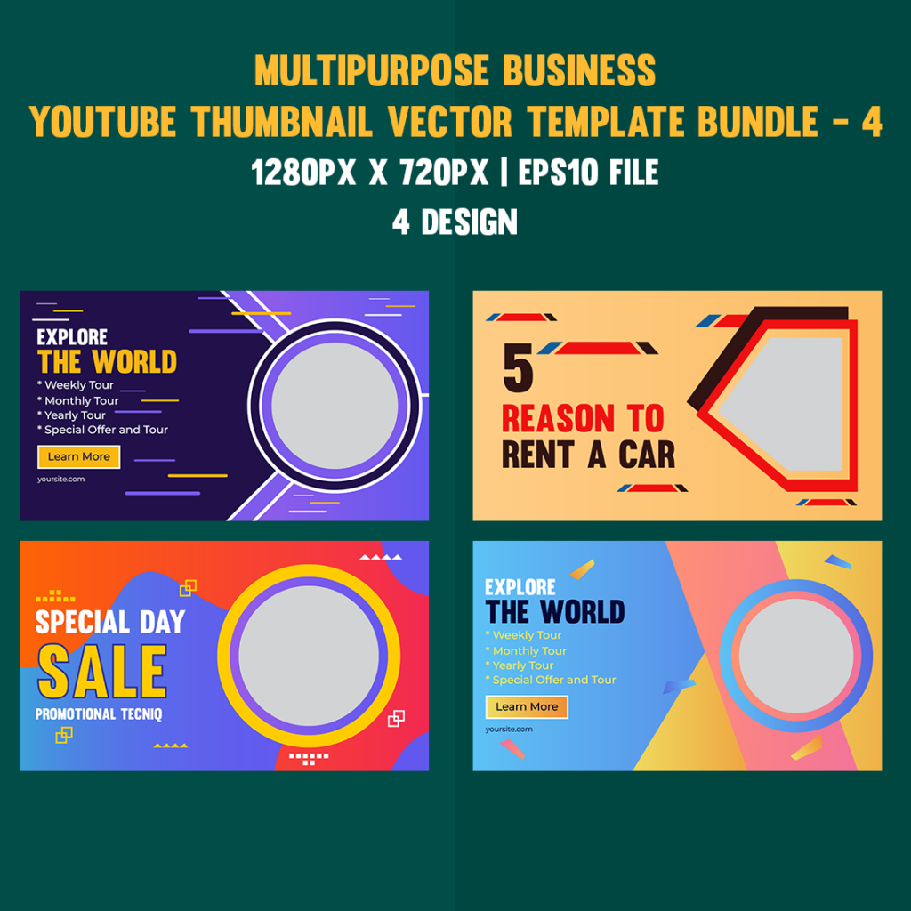 Multipurpose Business Youtube Thumbnail Vector Template Bundle - 4 ...