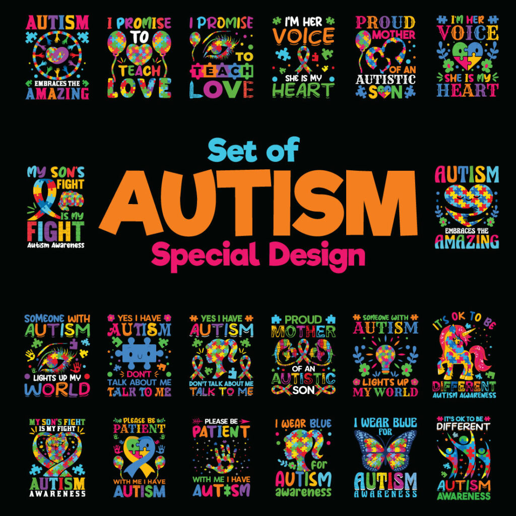Set of 20 Autism special t-shirt design template - MasterBundles