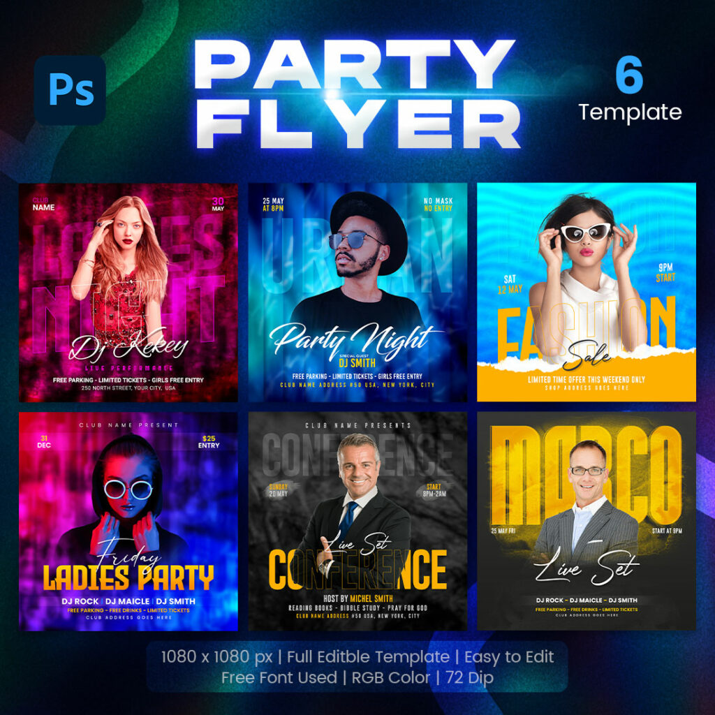 Instagram Night Club Template Set - MasterBundles
