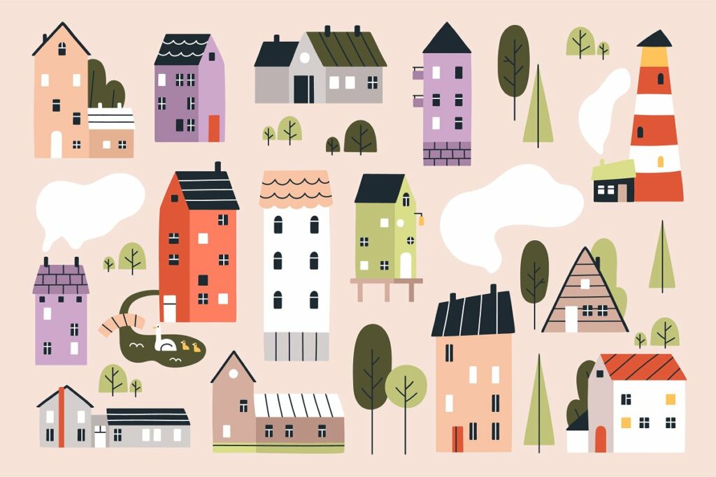 Cute Abstract Tiny Houses Set – MasterBundles