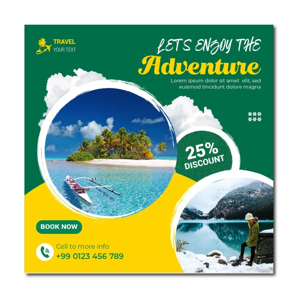 Travel and Tourism Social Media Post Designs Template Bundle ...