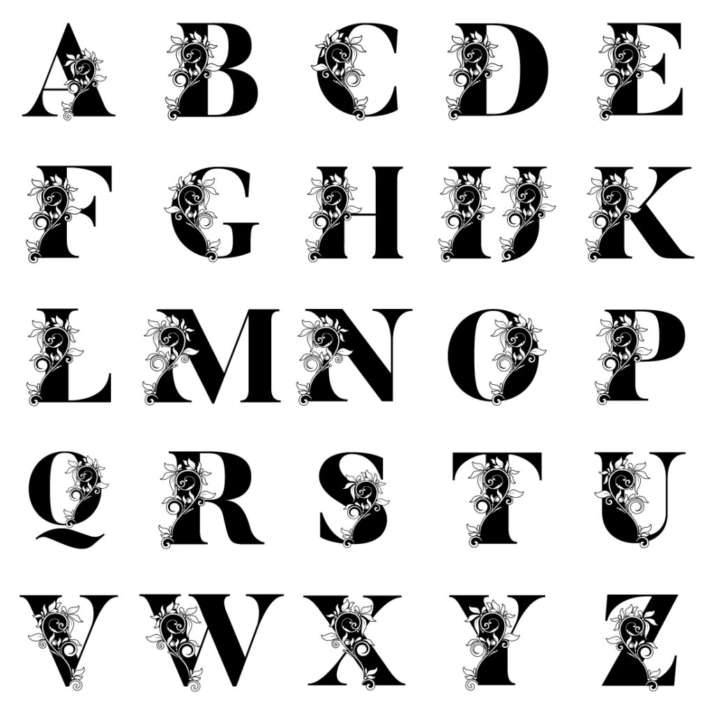 Initial Alphabet with Botanical Elements Vector Illustration ...