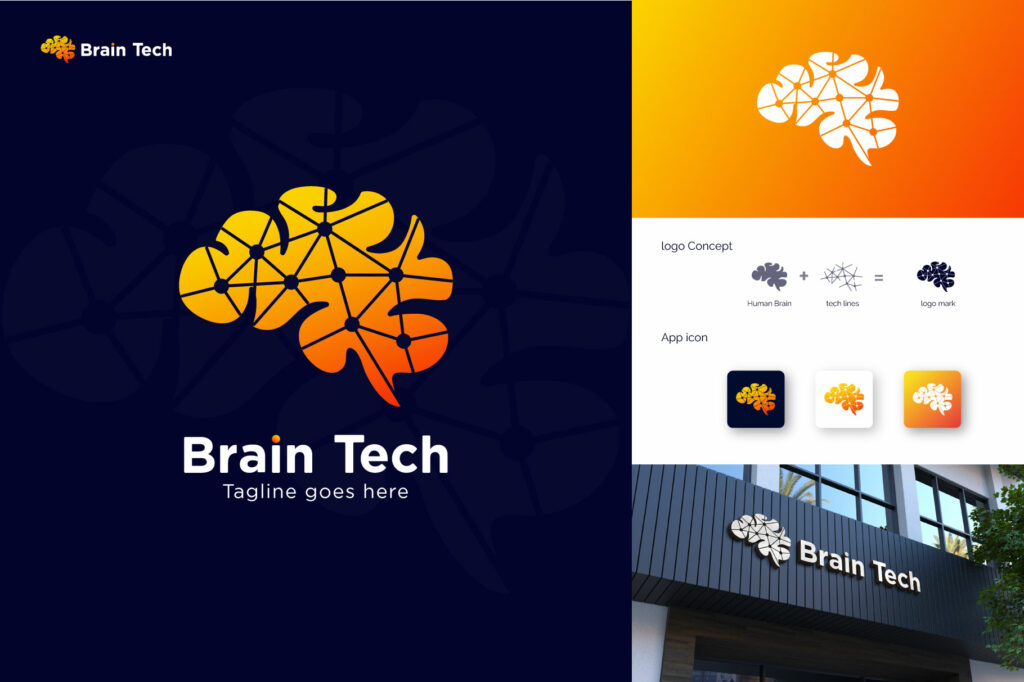 Modern | Brain | Mind | Tech line | Technology Logo Design - MasterBundles