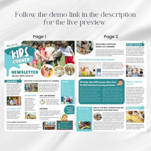Instant Download Canva Newsletter Template for Kids - MasterBundles