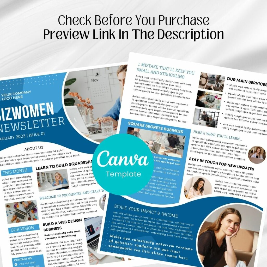 Canva Newsletter Template For Businesswomen - MasterBundles