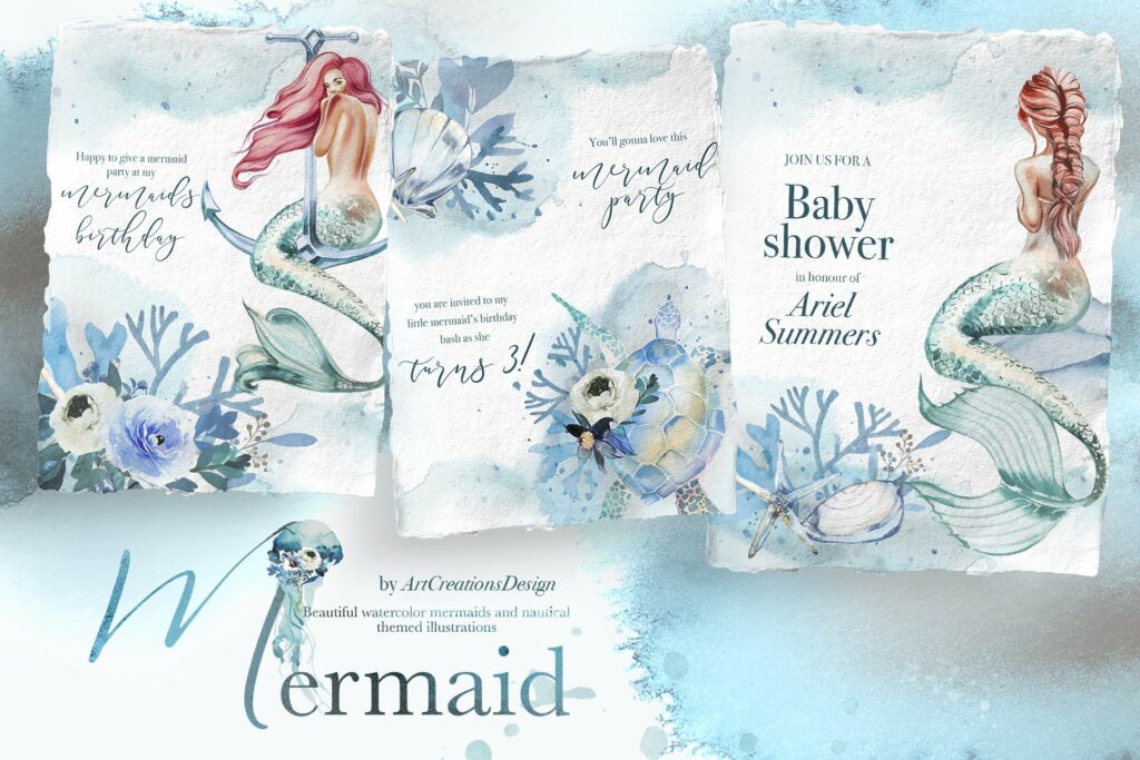 Watercolor Mermaid Clipart Set – MasterBundles