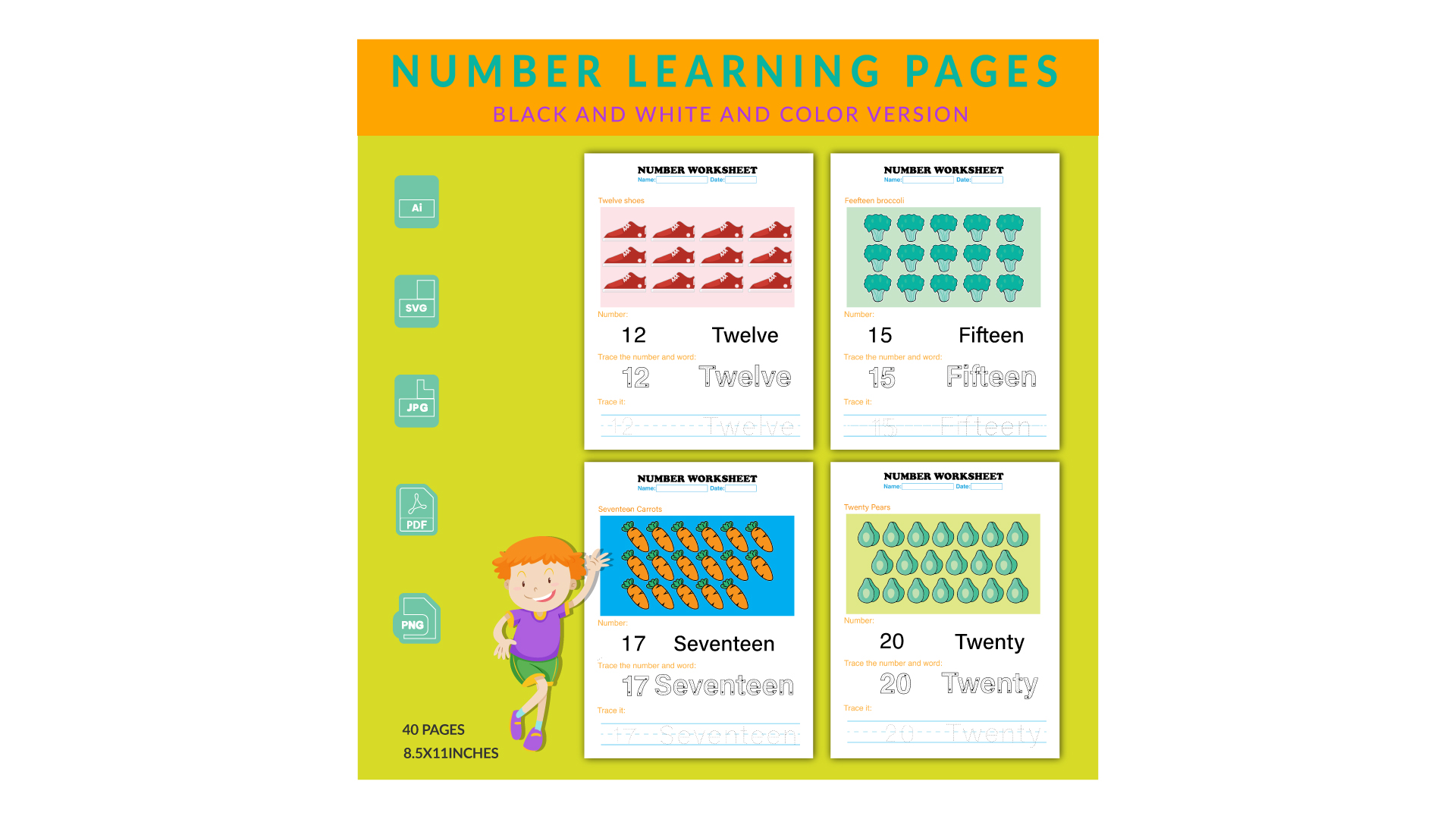 Number Learning Worksheet Two Versions | MasterBundles