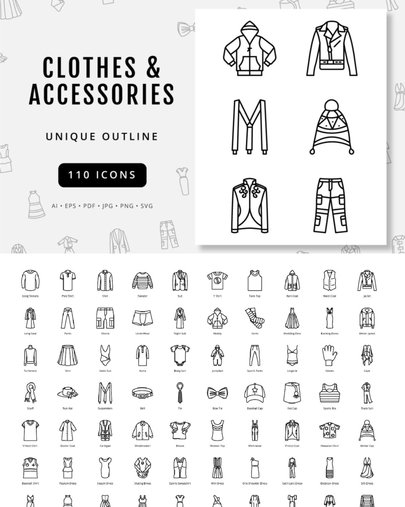 Clothes and Accessories Outline Icons – MasterBundles