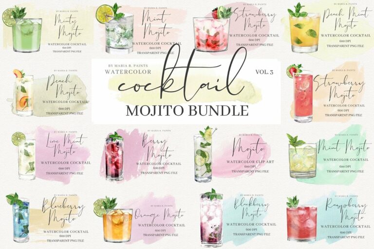 Watercolor Cocktail Drinks Bundle – MasterBundles