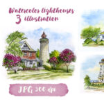 Collection Of Watercolor Lighthouses – MasterBundles
