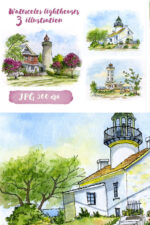 Collection Of Watercolor Lighthouses – MasterBundles