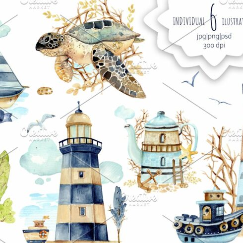 Marine Life Watercolor Clip Art – MasterBundles