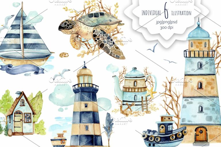 Marine Life Watercolor Clip Art – MasterBundles