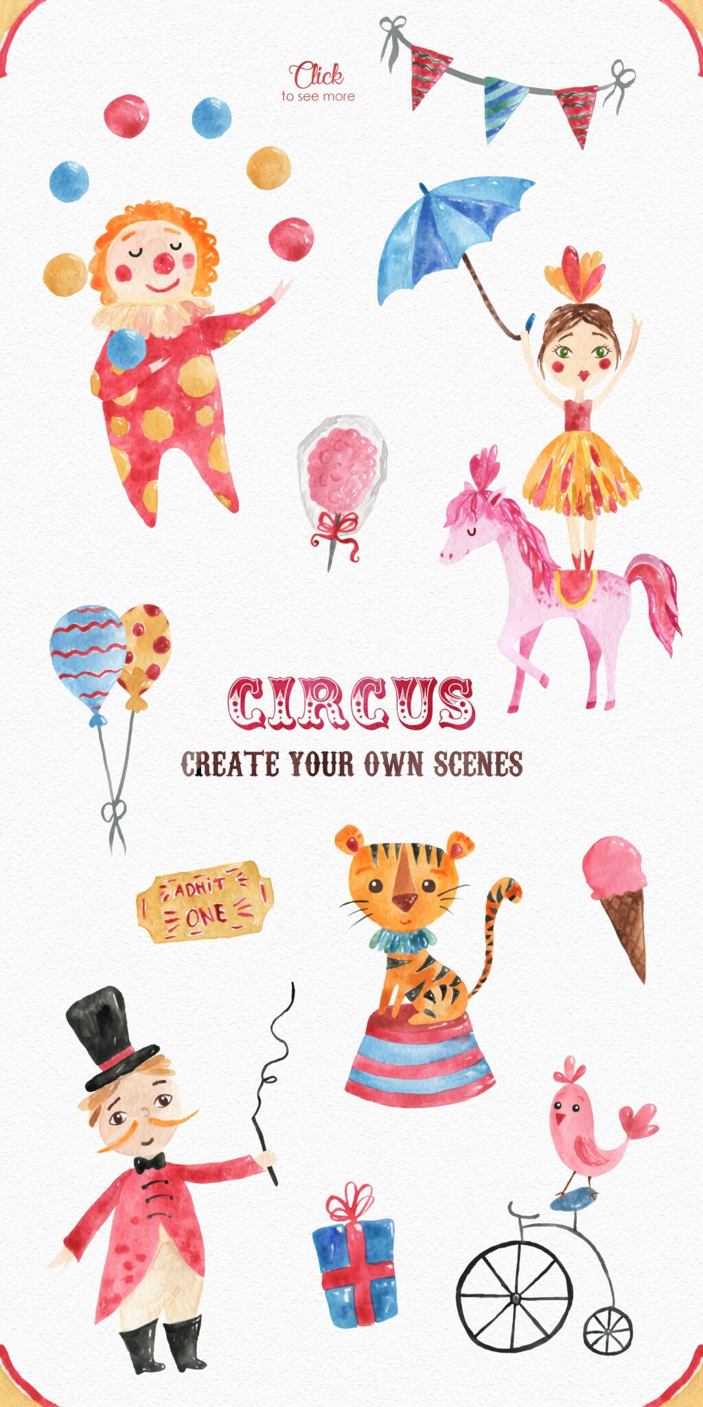 Circus Watercolor Clipart Set – MasterBundles