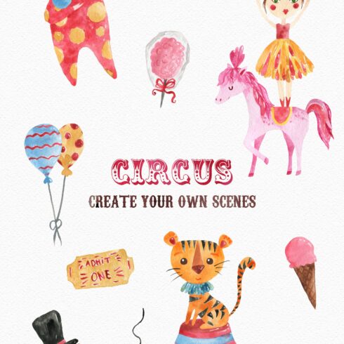Circus Watercolor Clipart Set | MasterBundles