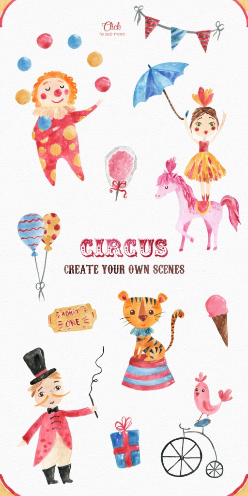 Circus Watercolor Clipart Set – MasterBundles