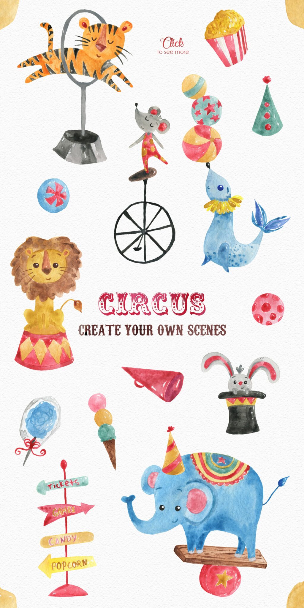 Circus Watercolor Clipart Set – MasterBundles