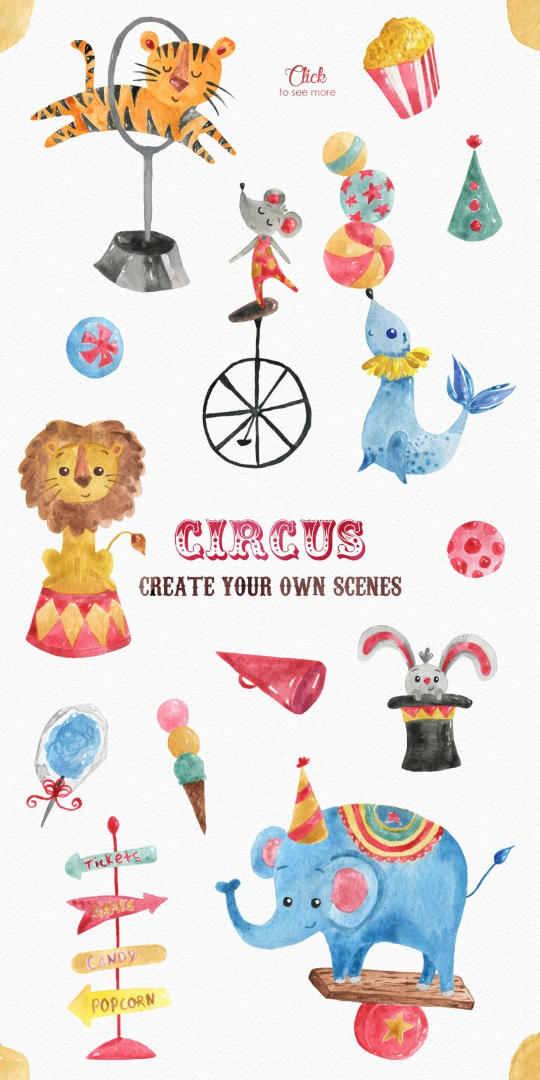 Circus Watercolor Clipart Set – MasterBundles