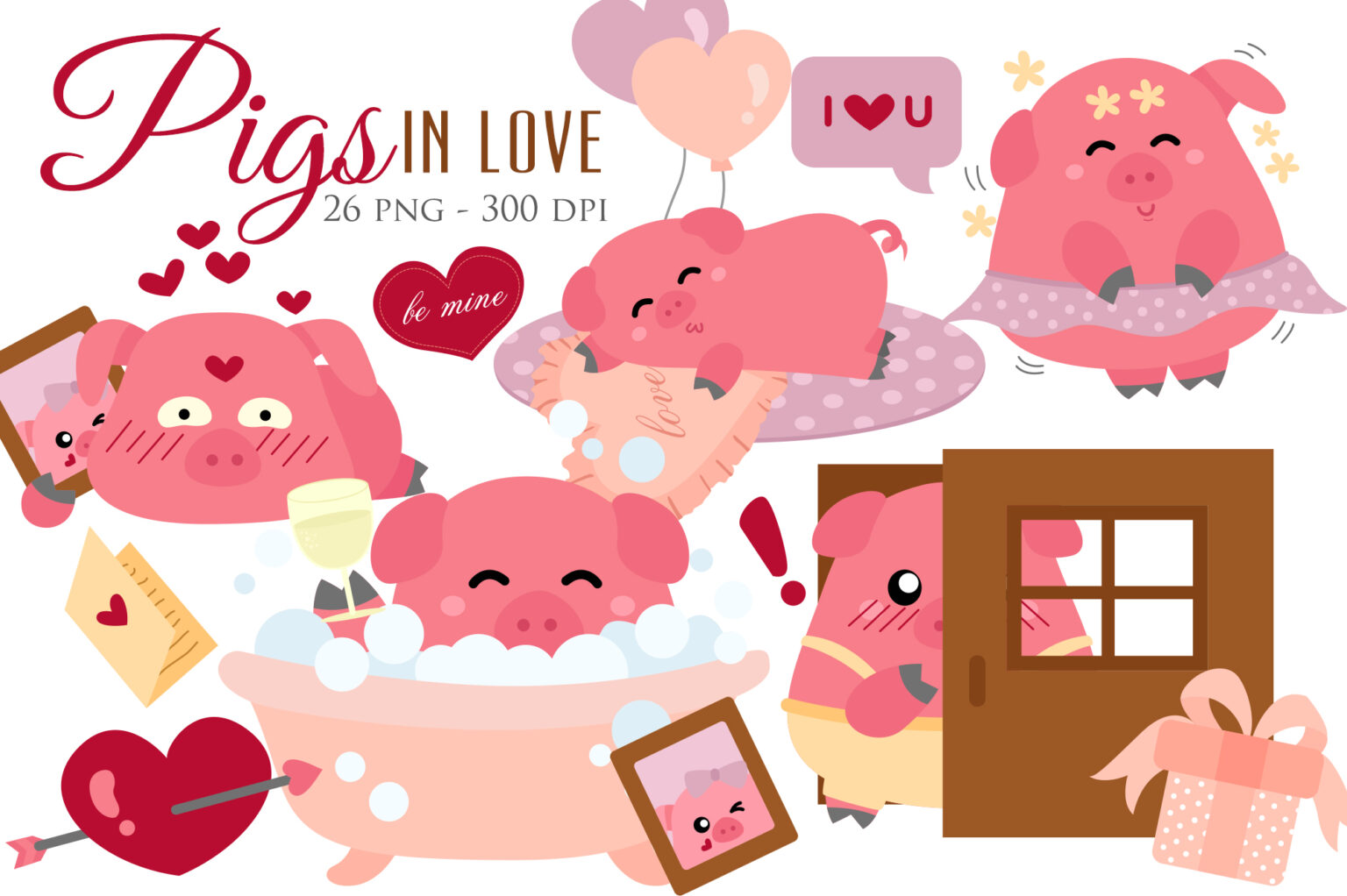 Pig in Love Vector Clipart Illustrations - MasterBundles