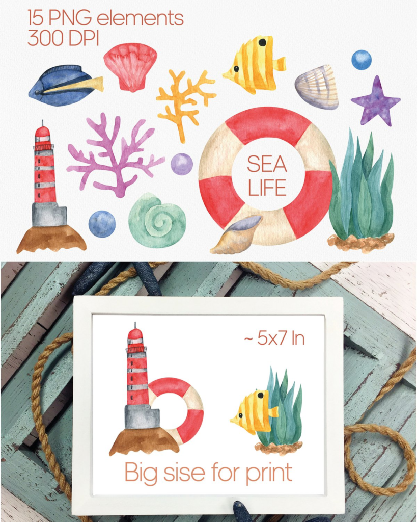 Cute Sealife Watercolor Clipart PNG – MasterBundles